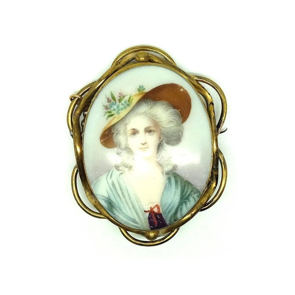 Antique Victorian (1837-1901) Pinchbeck Porcelain Portrait Brooch ...